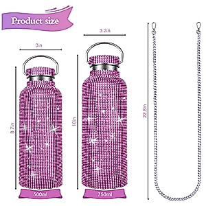 Diamond Water Bottle, Bling Diamond Vacuum Flask, Sparkling Diamond Water Bottle, High-Grade Stainless Steel Rhinestone Vacuum Flask, Leak-Proof Vacuum Flask With Chain (Pink, 500ML)