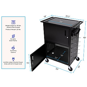 Line Leader Stellar AV Cart - Computer Cart with Customizable Pegboard & Hooks, Dual Locking Cabinets, UL Certified Power, Mobile Workstation with Locking Wheels, Ideal for Laptop & Charger Storage