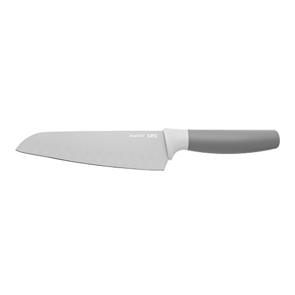 Berghoff LEO Non-stick Stainless Steel Wide Blade Santoku Knife 6.75" Grey PP Fitted Protective Sleeve Soft-touch PP Soft Grip Handle