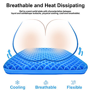 Gel Seat Cushion Double Thick Gel Chair Cushion for Pressure Relief 1.8in Thick Portable Seat Cushion with Breathable Cooling Gel Non-Slip Cover for Long Sitting Home Office Chair Wheelchair Cushion