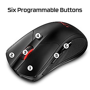 HyperX Pulsefire Dart - Wireless RGB Gaming Mouse, Software-Controlled Customization, 6 Programmable Buttons, Qi-Charging Battery up to 50 hours - PC, PS4, Xbox One Compatible,Black