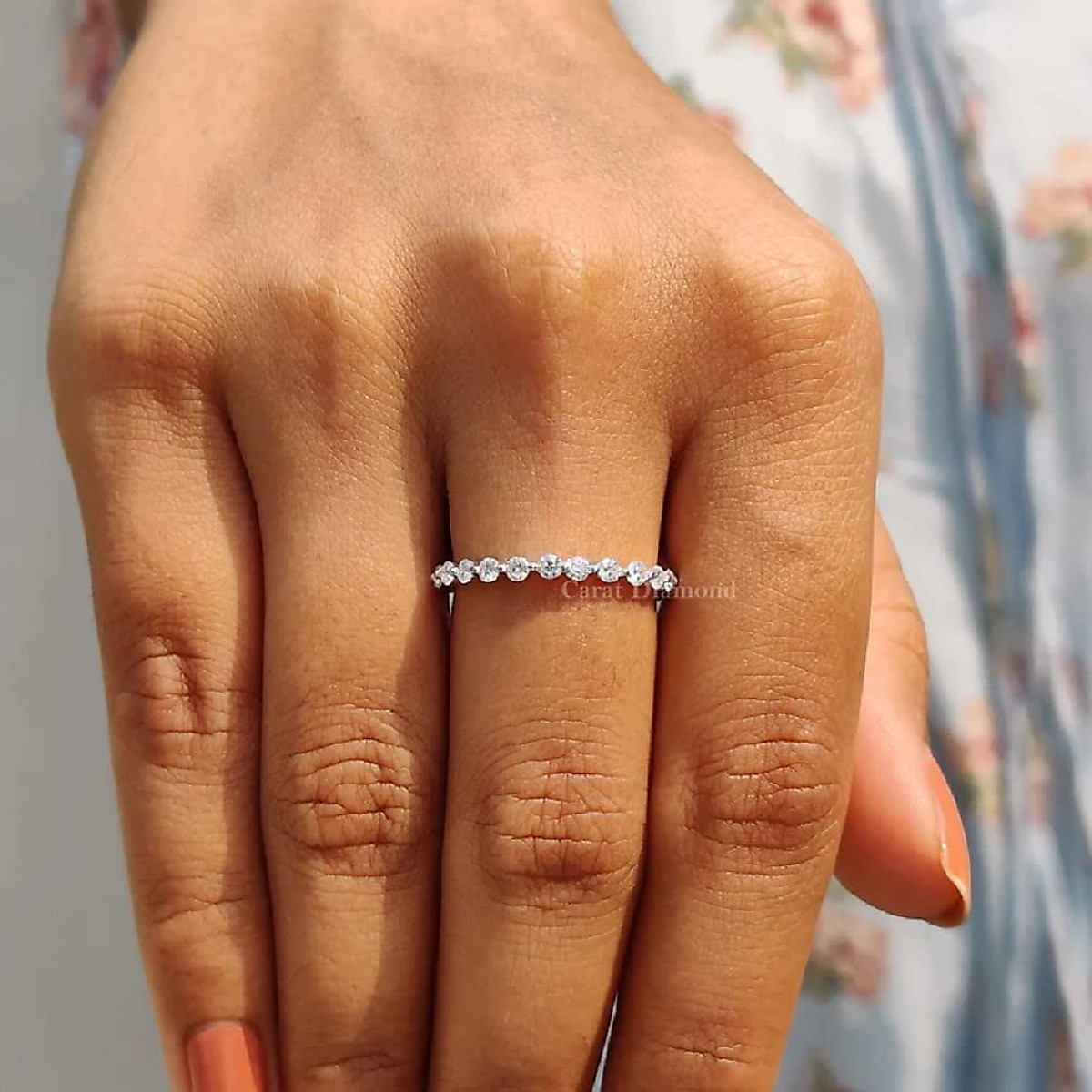 1.5 MM Floating Full Eternity Matching Wedding Band, Round Colorless Moissanite Band, 925 Sterling Silver, Engagement Rings, Wedding/Bridal Rings Set, Solitaire Halo Style, Gifts for Her (8)