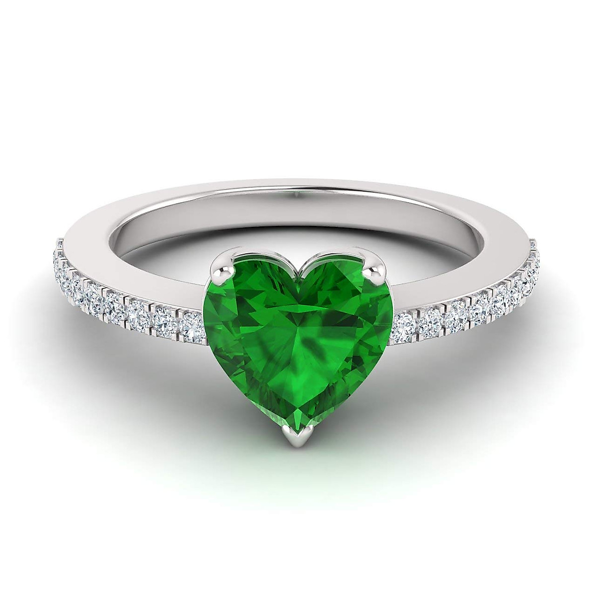 Diamondere Natural and Certified Heart Cut Emerald and Diamond Engagement Ring in 14K White Gold | 0.97 Carat Heart Engagement Ring for Women, US Size 6