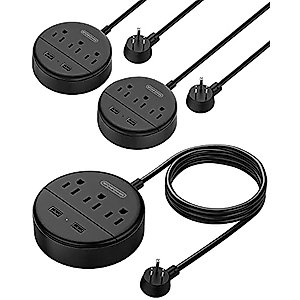 NTONPOWER Flat Plug Power Strip Bundle, 3 Outlets 2 USB Compact Power Strip with 5ft Cord and 10 ft Long Extension Cord, Right Angle Plug, Wall Mount for Office, Home, Nightstand, Dorm Essentials