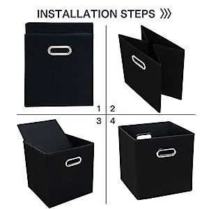 SEVENDOME Black Fabric Storage Bins Cube,11x11x11 Fabric Cubby Organizer Baskets with Handle, Foldable Basket for Closet or Collapsible Storage Box Set of 4 (Black)