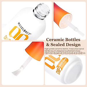 Modelones 4+4 Pcs Dip Powder Liquid Set, Dipping Powder System Set with Base Coat/Top Coat/Activator/Brush Saver/Manicure Tools for Nail Art DIY Salon