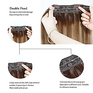 Tinashe Wire Hair Extensions Human Hair Invisible Clip in Hair Extensions Chocolate Brown to Ash Brown and Honey Blonde Secret Headband Wire in Hair Extensions Invisible Hair Wire 14Inch 80g
