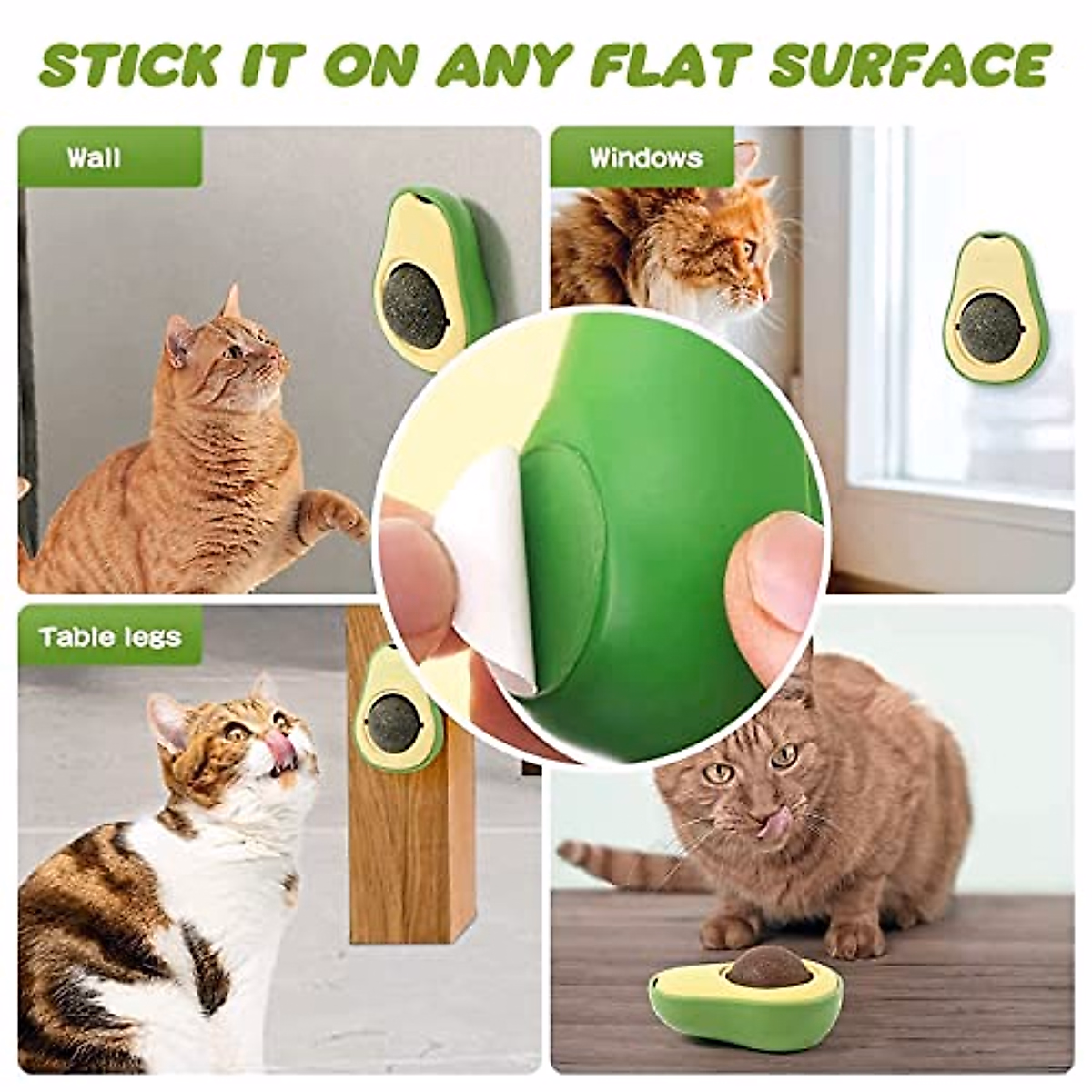 BOXTOHEART 4 Pack Catnip Ball Toys, Edible Organic Balls for Cats and Kittens - Crab Avocado Snail Shapes, Wall Mountable for Engaging Play, Teeth Cleaning, and Hairball Relief (4-Pack-E)