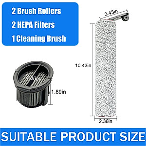 Brush Rollers and Filters Replacement Compatible with Dreame H14 Vacuum Cleaner- 2 Brush Rollers + 2 Vacuum Filters + 1 Cleaning Tool