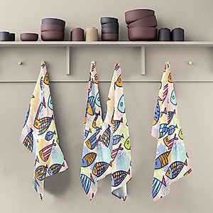 Kigai Cartoon Fish Kitchen Towels 18x28inch Ultra Soft Absorbent Quick Drying Kitchen Dish Towels Washable Cleaning Cloths Hand Towels Tea and Bar Towels, 6 Pack