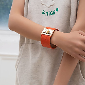 Rantanto Braid Leather Wrap Bracelet Trendy Stackable Crystal Cuff Boho Gold Heart Bracelet Jewelry Gift For Women, Wide Orange