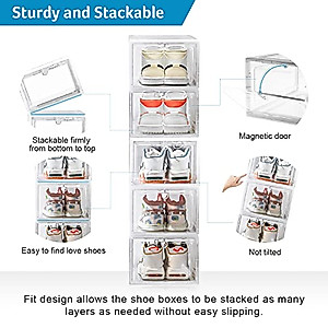 Avarmora Shoe Boxes Clear Plastic Stackable, 8 Pack Drop Front Shoe Box with Magnetic Acrylic Hard Door, XL Shoe Storage Boxes for Display Sneakers, Fit up to US Size 13 (13.6''x 10.6''x 7.7'')