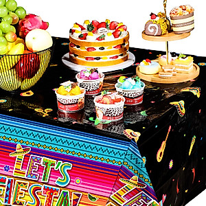 3 Pieces Fiesta Theme Party Tablecloth, Cinco De Mayo Party Table Covers Mexican Serape Table Runner Cloth Fiesta Birthday Party Supplies for Mexican Fiesta Party Wedding Decoration, 108 x 54 Inch