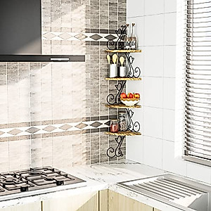 Alsonerbay Wall Mount Corner Shelves 4 Tier Floating Corner Storage Wood Shelves Decorative Rustic Radial Shelf in Cat Shape Carbonized Black