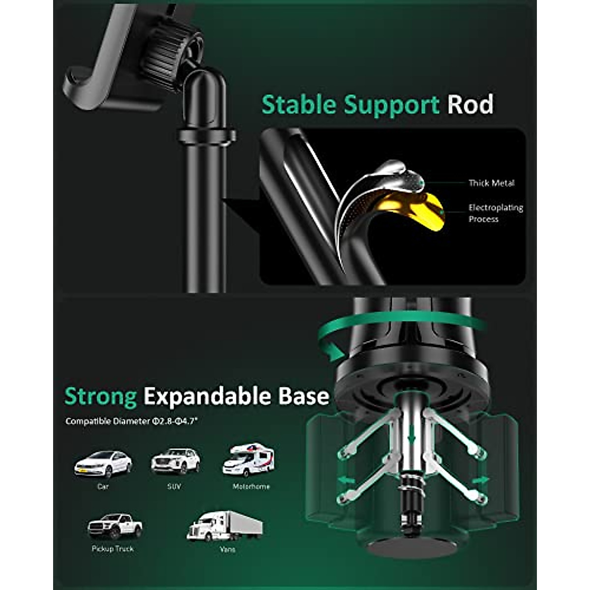 Car Cup Holder Phone Mount: Universal Auto Cell Phone Stand with Drink Expand Cup Holder for Truck | SUV | Automobile Compatible with iPhone & Samsung and Other Android Smartphone