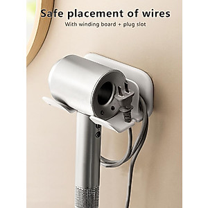 STORICANS Universal Hair Dryer Holder, Blow Dryer Hanger Wall Mount for Hair Dryer Hook with Plug&Cord Organizer Self Adhesive for Cabinet Bathroom |White | 5x4 Inch