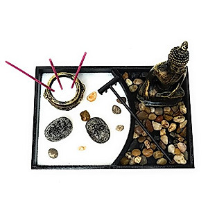 Royal Brands Zen Garden with Buddha, Rake, Rock Candle, and Incense Holder – Peace and Tranquility (9"x6"x7")