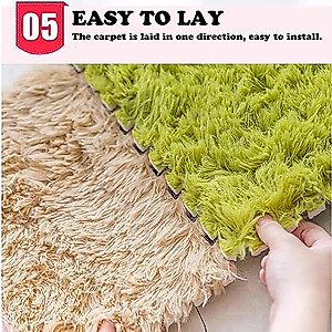 20pcs 12x12x0.4in Plush Foam Carpet Mats,Washable Anti-Slip Square Foam Interlocking Floor Tiles Mats,DIY Soft Fluffy Shaggy Area Puzzles Rug-20 Sq.ft(Color:White + Pink)