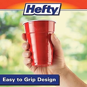 Hefty Party On Disposable Plastic Cups, Red, 18 Ounce, 30 Count