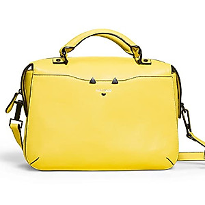 Niko Ineko Women's Uptown Satchel Kitty Face Eyes Snout Hardware Mustard Yellow