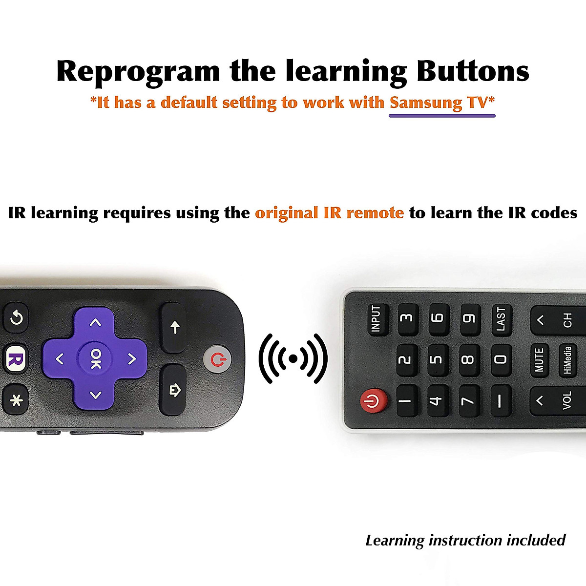 Amaz247 IR Learning Remote for Roku Box Players, Compatible with Roku 1, 2, 3, 4 (HD, LT, XS, XD), Roku Express, Premiere, Ultra, with TV Power and Volume Control, Quick Access Disney+, YouTube, ESPN