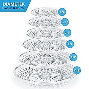 INNOVATIVE LIFE Plastic Service Tray, 6-Piece Round Plastic Fruit Tray, Snack Tray, Party Tray, Serving Platter Set, Crystal Clear