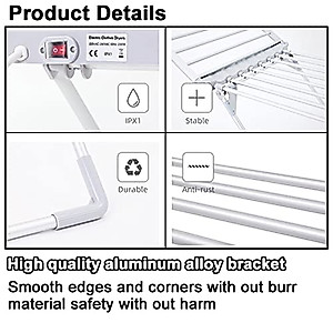 PHASFBJ Foldable Clothes Dryer Electric Heating Quick Drying Rack, 20 Bars Winged Electric Heated Clothes Airer, Efficient Laundry Drying Rack for Easy Storage Dry Saves Energy