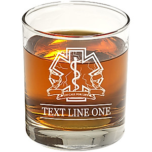 EMS Star of Life Rocks Glass (Set Of 2) - EMT Rocks Glass For Whiskey - Personalized Paramedic Gift (Set Of Two) Rocks Glass - Retirement Present For EMS - Birthday Gift For Paramedic