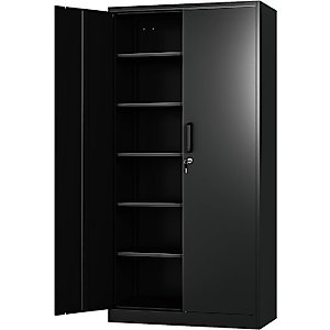 ZAOUS Metal Storage Cabinet with Lock，71'' Garage Storage Cabinet with 5 Adjustable Shelves, Tall Tool Cabinets for Garage, Home, Office, Gym, School，Black