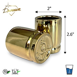 Durawe Company 50 Caliber Shot Glass, Set of 4 Ceramic Shot Glasses with Pourer, 50 Cal Bullet Casings Shaped Shot Glasses Great Gift Drinking Glass Set for Men, Luxury Gift Set