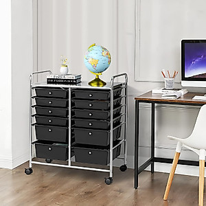 COSTWAY 12-Drawer Rolling Storage Cart, Moveable Art Craft Organizer W/Lockable Wheels, Metal Shelf, Files Arrangement Tools Makeup Storage Cart for Office, Home, School (Black)