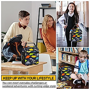 Buringer HOMESPON Reusable Lunch Bag Insulated Lunch Box Bento Cooler Tote with Front Pocket For Office/Outdoor (Color dinosaurs)
