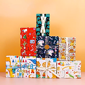 Buperor Happy Birthday Dinosaur Wrapping Paper,10 Sheets Pre-cut Funny Wrap for Girls Boys Kids Holiday Party Festival Anniversary, 19.7 X 27.6 Inch， Folded Package, Not rolled