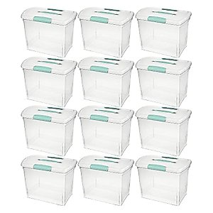 Sterilite Large Nesting ShowOffs Clear File Organizer Storage Box with Handle and Latches for Home, Office, Craft, Hobby, & Classroom, Clear (12 Pack)