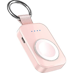 Portable Wireless Charger Compatible for Apple Watch Series 8/UItra/7/6/5/4/3/2/SE/Nike, Compact Magnetic iWatch Charger 1000mAh Power Bank Keychain Style Gift Your Mother Girl Birthday-Pink