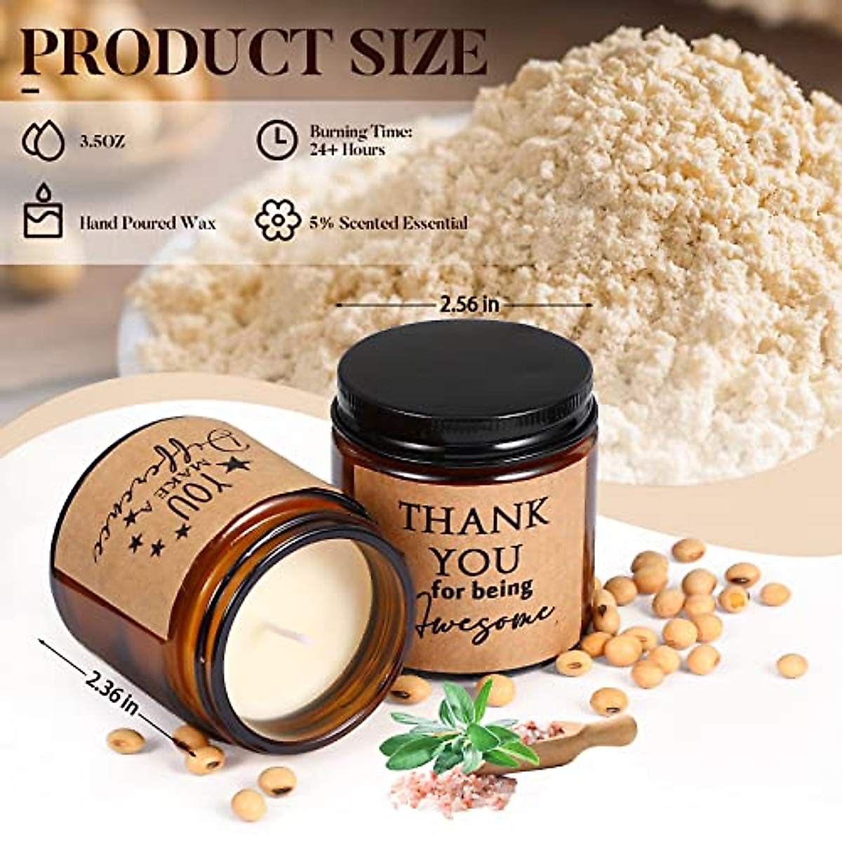 4 Pcs Thank You Candles 3.5 oz Scented Candles Employee Appreciation Gifts Thank You for Being Awesome Inspirational Candle for Teacher Coworker Nurse Women Gifts, 4 Fragrances