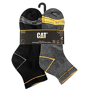Caterpillar Men's 6-Pack Half Cushioned Quarter Socks, Multi Color, Large