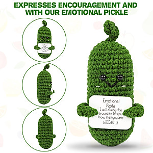 Hoedia Handmade Emotional Pickle Gift, Cucumber Crochet Doll Inspirational Gifts with Cards, Cute Knitted Funny Support Pickle Potato Friend Birthday Christmas Stocking Stuffers (Emotional Pickle)