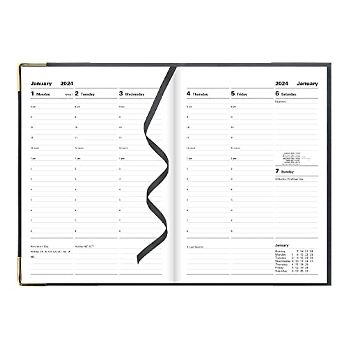 Letts of London Classic Weekly Planner, 12 Months, January to December, 2024, Appointments, Gold Corners, A5 Size, 8.25" x 5.875", Black (C32XBK-24)