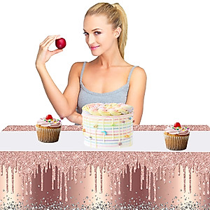 2Pcs Pink Rose Gold Table Cover Decorations, Pink Rose Gold Party Tablecloth Table Cover, Pink Rose Gold Birthday Party Supplies Decorations for Girls Women (71in x 42in)