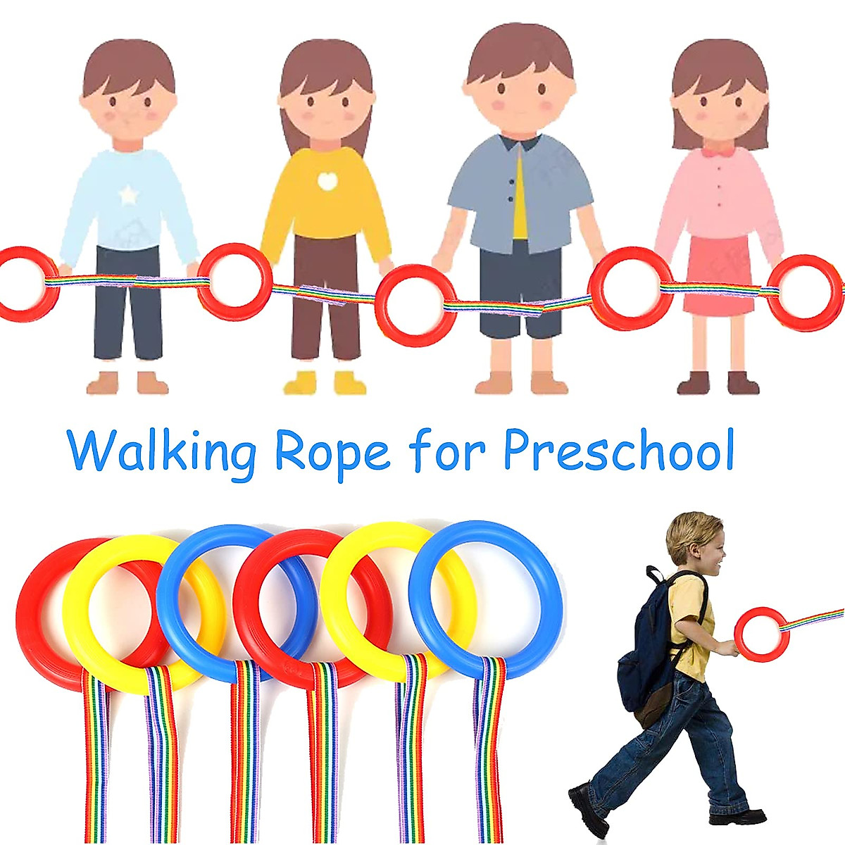 Walking Rope for Preschool, 6/9/12/24 pcs Kids Walking Rope, Kindergarten Walking Rope (Blue, 12 PCS)