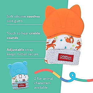 Nuby Happy Hands Silicone Teething Mitten - Baby Teething Toy - 3+ Months - Fox