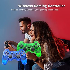 ＲＵＥＩＵＲＩ Wireless Controller for PS3,2 Pack PS3 Controller Compatible with PS 3 Console Double Shock Motion Control Upgraded Joystick with Charging Cord (Blue+Green)