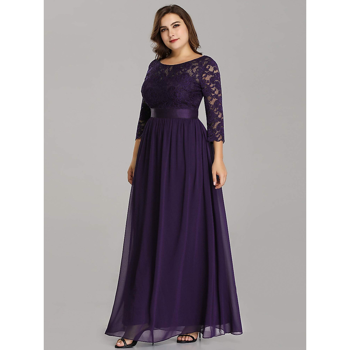 Ever-Pretty Womens Plus Size Lace Evening Formal Dress Elegant Lace Dresses Dark Purple US 20
