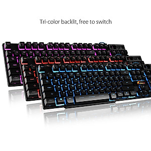 Moobom DB-A8 Mechanical Feel Gaming Keyboard, LED Three Color Backlit USB Wired Game Keyboard