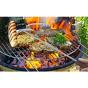 PEPKICN 18 Inches Food Flipper - Stainless Steel BBQ Meat Turner Hook with Wooden Handle (1 Pack Right-Handed)