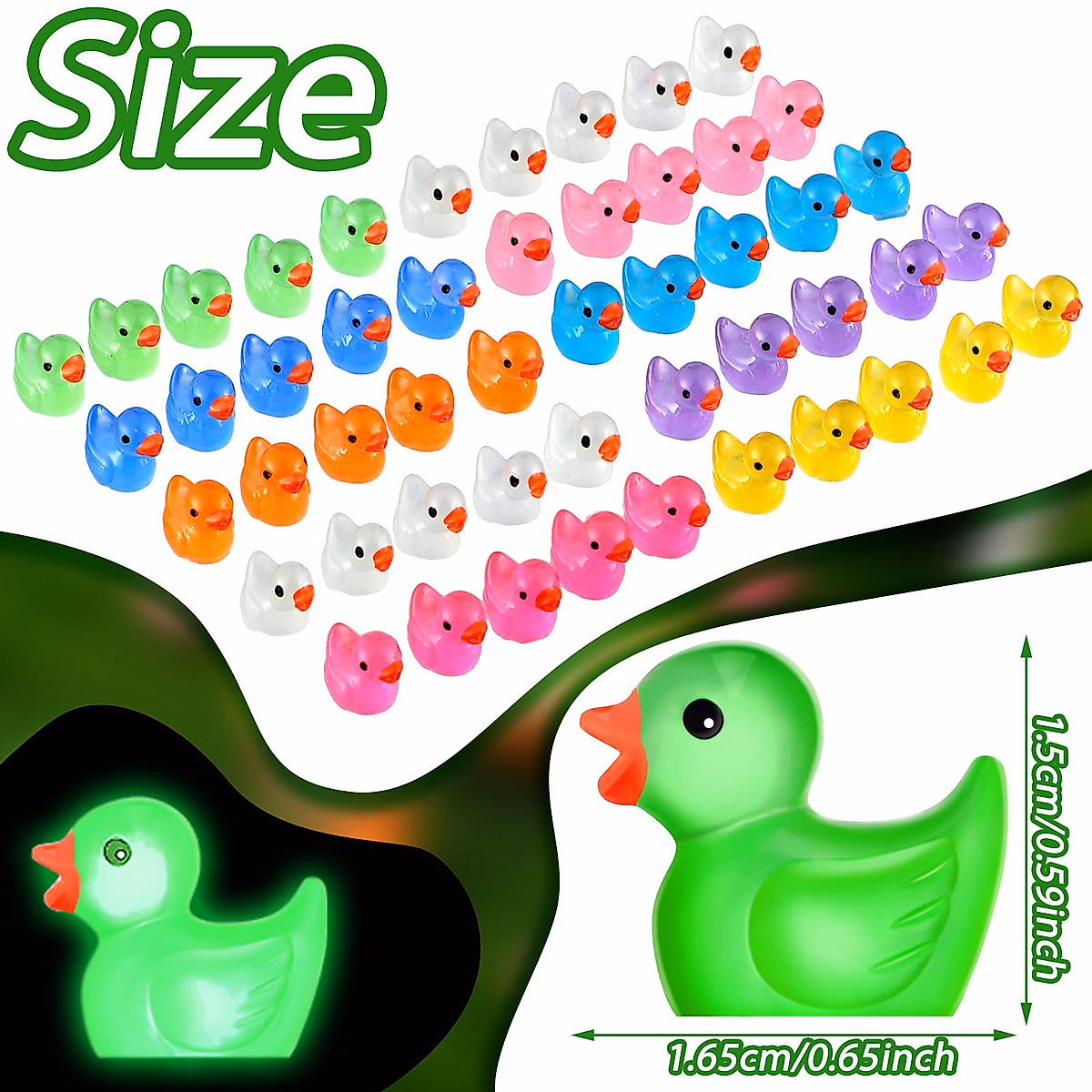 Queekay 50 Pcs Mini Resin Ducks Luminous Tiny Ducks Miniature Duck Glow in The Dark Ornament for Dollhouse Garden Decoration DIY Craft Micro Landscape Aquarium Party Decor