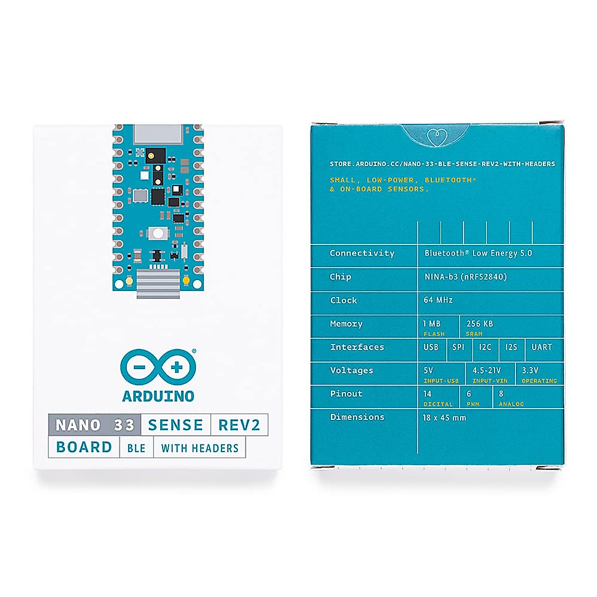 Arduino Nano 33 BLE Sense Rev2 with Headers [ABX00070] – AI Microcontroller with Sensors, Bluetooth, for Wearables, Gesture & Voice Recognition