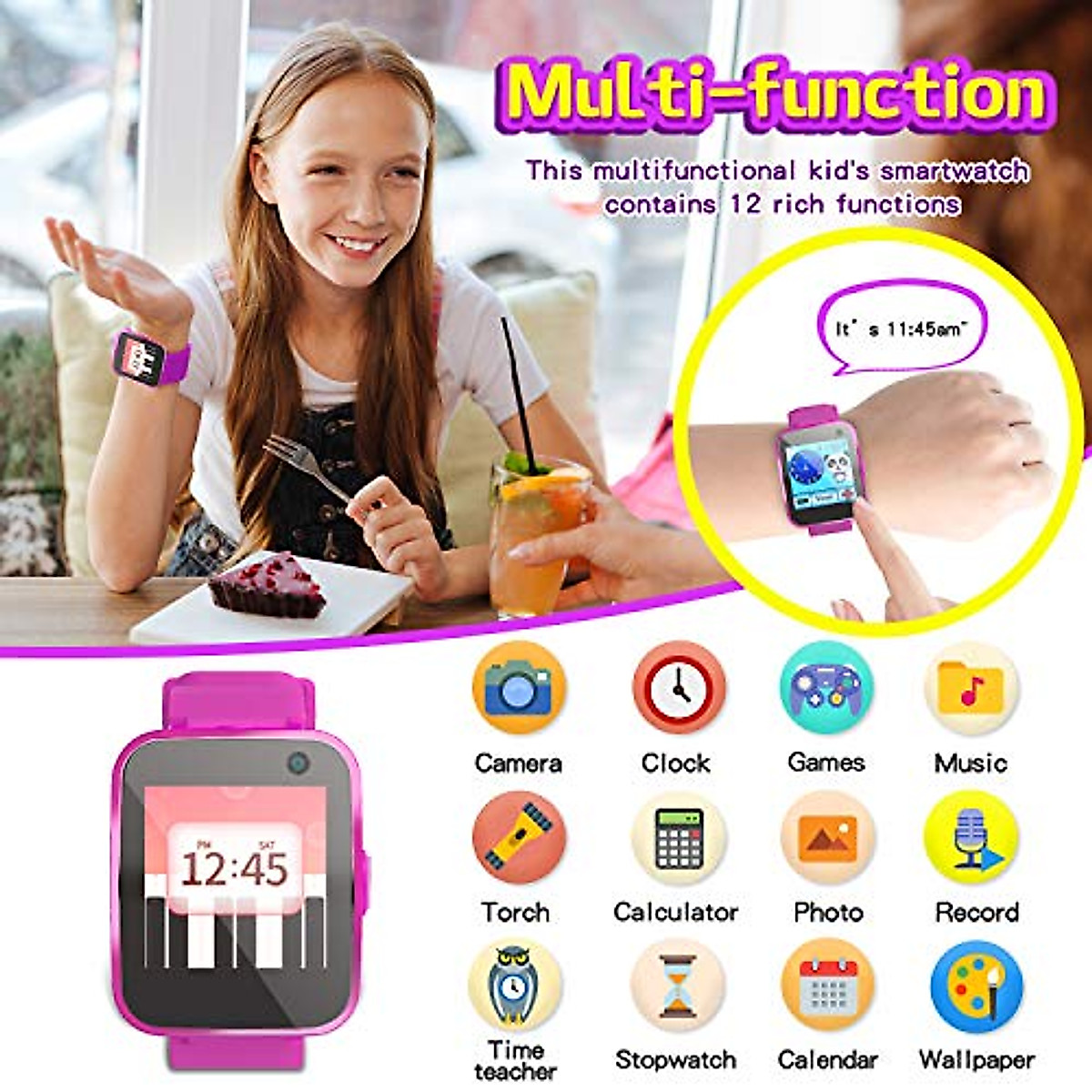 Yehtta Kids Smart Watch Toys for 4-10 Year Old Girl Toddler Watch Purple Multi Functional Watch for Kids with Selfie-cam Birthday Gifts for 4-10 Year Old Girl Touch Screen Rechargeable Watch
