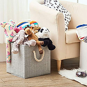 EZOWare [Set of 4] Foldable Fabric Storage Cube Bins with Cotton Rope Handle, Collapsible Resistant Basket Box Organizer for Shelves Closet Toys and More – Gray 12x12x12 inch